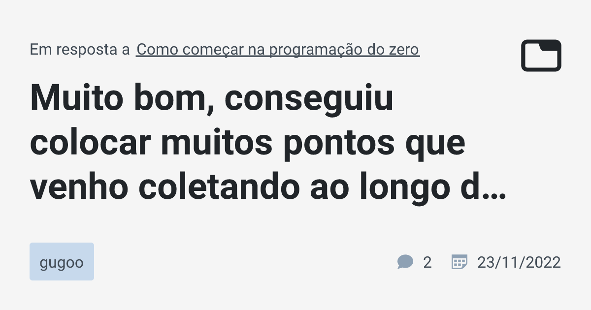 Muito bom, conseguiu colocar muitos pontos que venho coletando ao longo ...