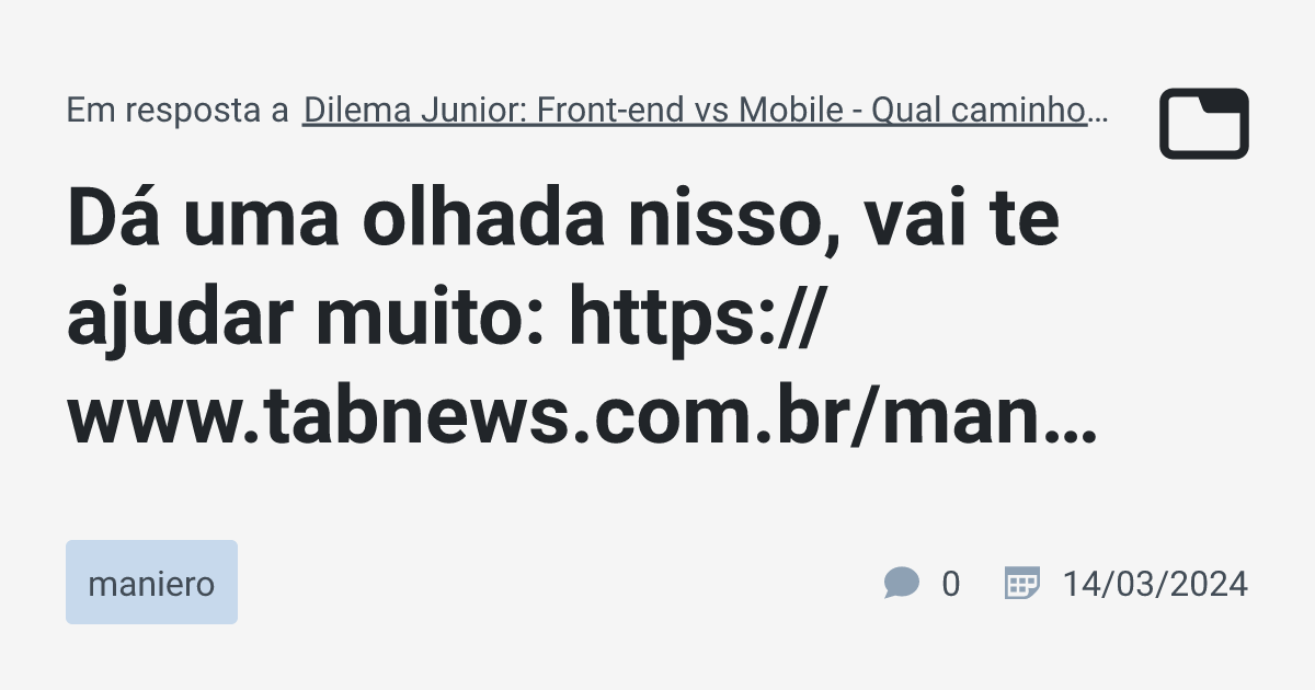 Dá uma olhada nisso, vai te ajudar muito: https://www.tabnews.com.br/maniero/faq · maniero · TabNews