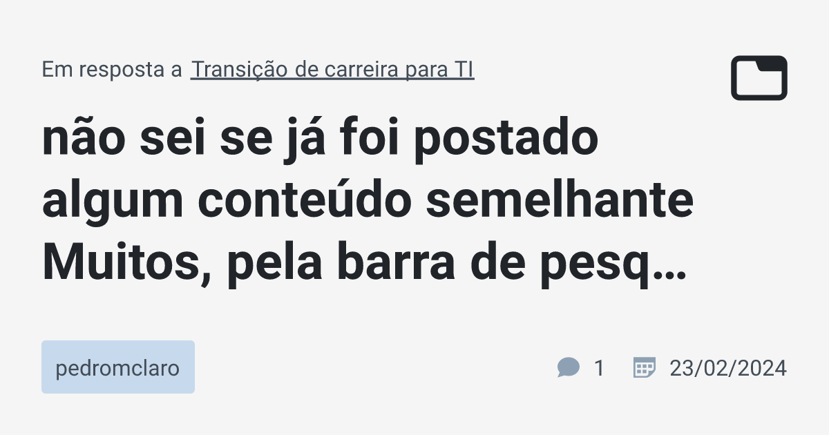 não sei se já foi postado algum conteúdo semelhante Muitos, pela barra de pes... · pedromclaro ...